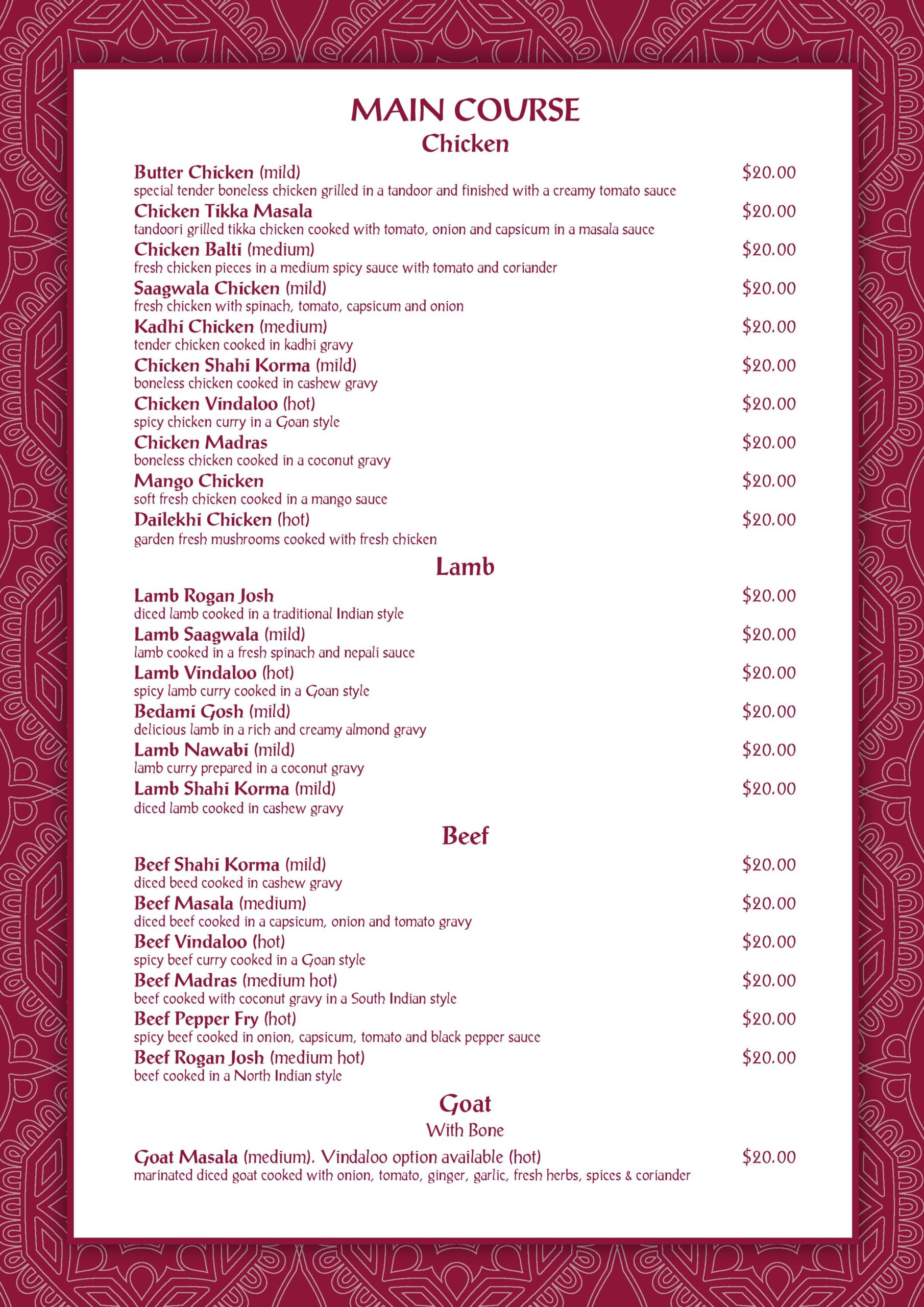 Dine in Menu | Everest Spice & Curry House